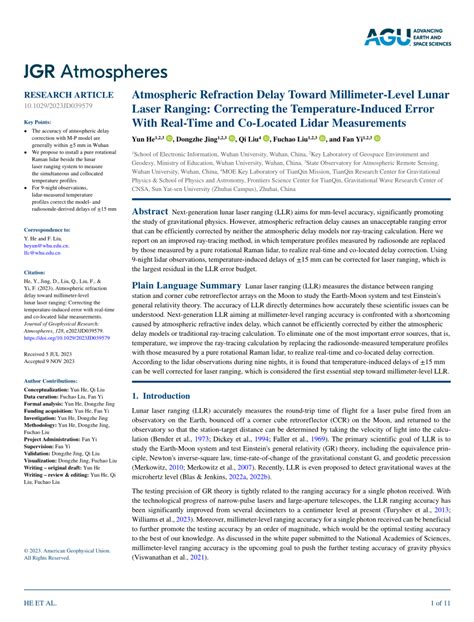 Atmospheric Refraction Delay Toward Millimeter‐level Lunar Laser Ranging Correcting The