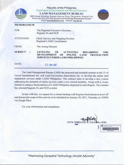 Memo For Reds Of Regions 4a And Ncr Leveling Of Activities Re The