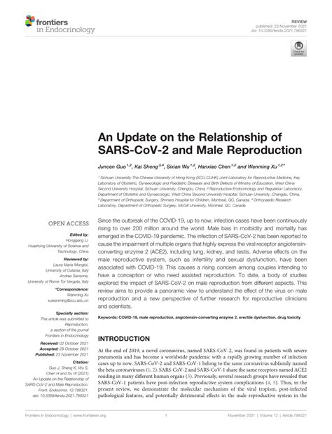 Pdf An Update On The Relationship Of Sars Cov 2 And Male Reproduction