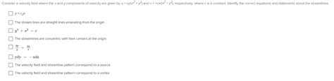 Solved Consider A Velocity Field Where The X And Y Chegg