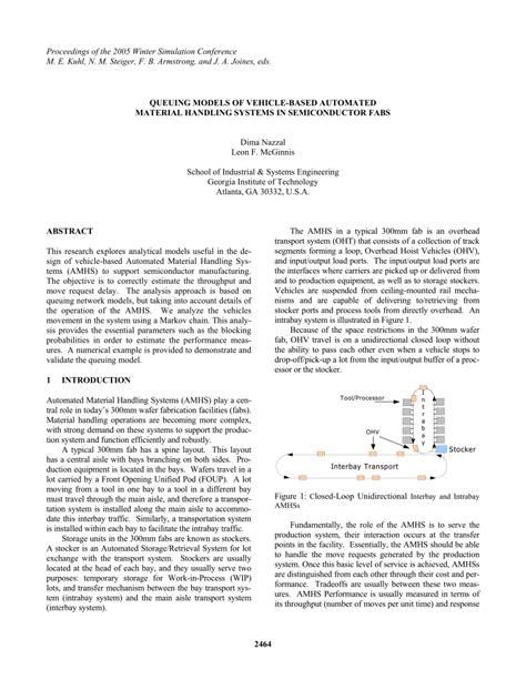 Pdf Queuing Models Of Vehicle Based Automated Material Handling Systems In Semiconductor Fabs