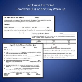 Chemistry Lab Specific Heat Of A Metal Two Versions WmUp ExitTicket PPT