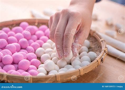 An Asia Woman Is Making Tang Yuan Yuan Xiao Chinese Traditional Food
