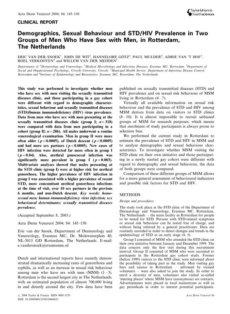 Pdf Demographics Sexual Behaviour And Stdhiv Prevalence In Two