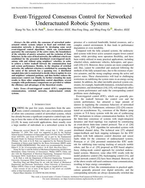 PDF Event Triggered Consensus Control For Networked Underactuated Robotic Systems