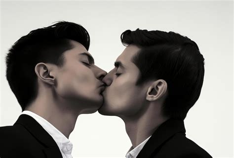 Premium Photo Gay Men Kissing On A White Background In The Style Of