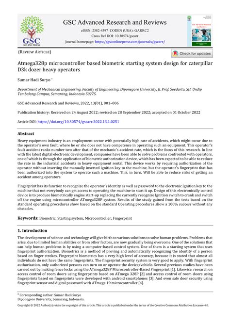 pdf atmega328p microcontroller based biometric starting system design for caterpillar d3k