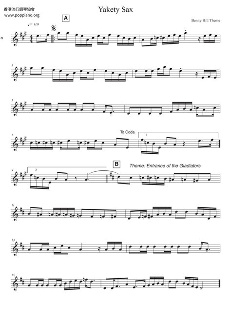 Benny Hill Yakety Sax 色士風譜pdf 香港流行鋼琴協會琴譜下載 ★
