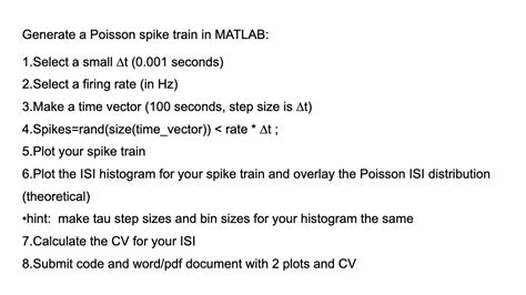 Solved Generate A Poisson Spike Train In MATLAB SolutionInn