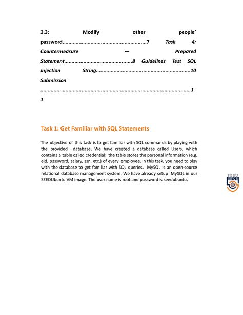 SOLUTION Sql Injection Lab Studypool