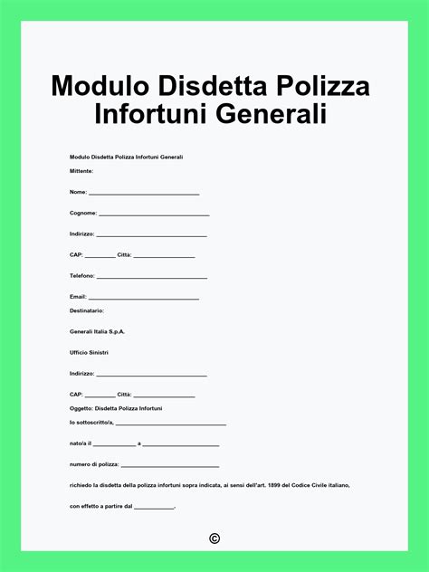 Modulo Disdetta Polizza Infortuni Generali