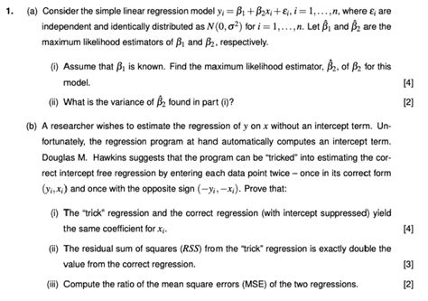 A Consider The Simple Linear Regression Model Yi Chegg