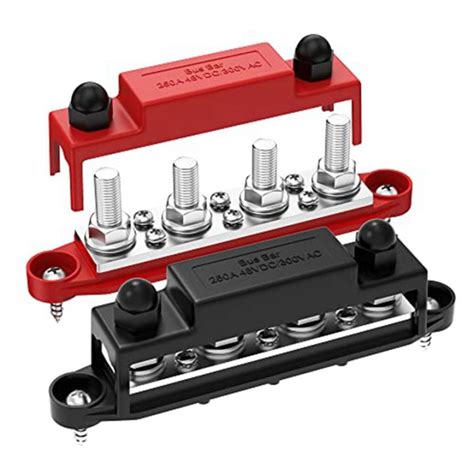 Amet 2 Pcs 250a 12v Bus Bar Battery Power Distribution Block Black And Red Plastic Metal Car