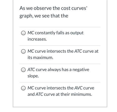 Solved As We Observe The Cost Curves Graph We See That The Chegg Com