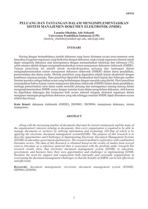 Pdf Peluang Dan Tantangan Dalam Mengimplementasikan Sistem Manajemen Dokumen Elektronik