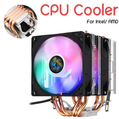 New Pin Double Fans Four Heat Pipes Colorful LED Light CPU Cooling Fan Cooler Heatsink For AMD