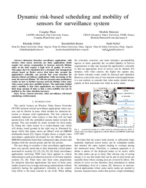 Pdf Dynamic Risk Based Scheduling And Mobility Of Sensors For Surveillance System
