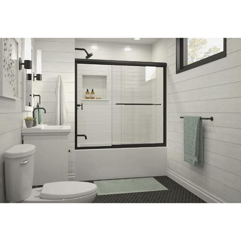 Sterling Finesse 59 58 In W X 55 34 In H Matte Black Frameless Clear Glass Sliding Tub Door