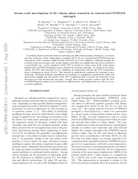 Pdf Atomic Scale Investigation Of The Volume Phase Transition In Concentrated Pnipam Microgels