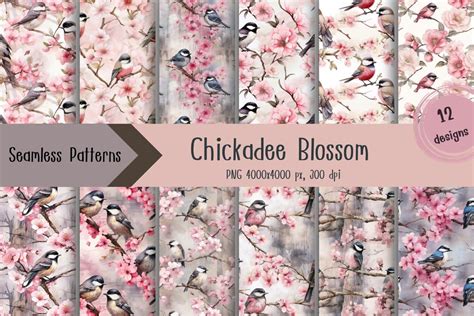 Chickadee Blossom Seamless Pattern Graphic By Pannartz Design