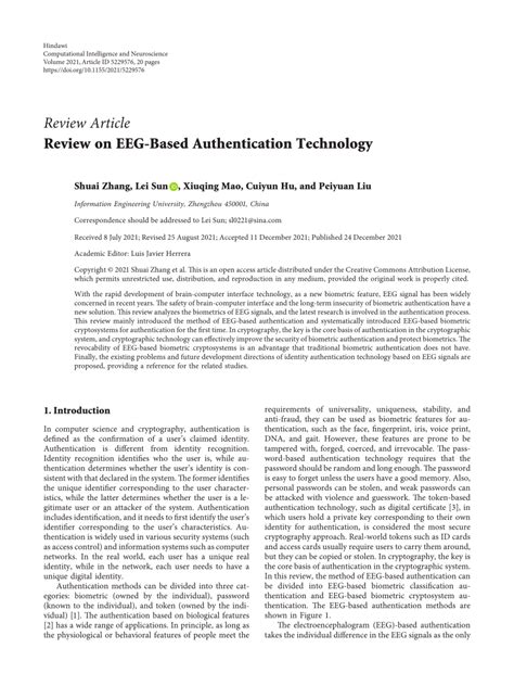 Pdf Review On Eeg Based Authentication Technology