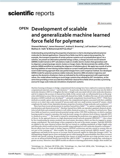 Pdf Development Of Scalable And Generalizable Machine Learned Force
