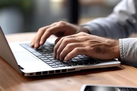 Premium Ai Image Hand Typing Keyboard On Laptop Computer