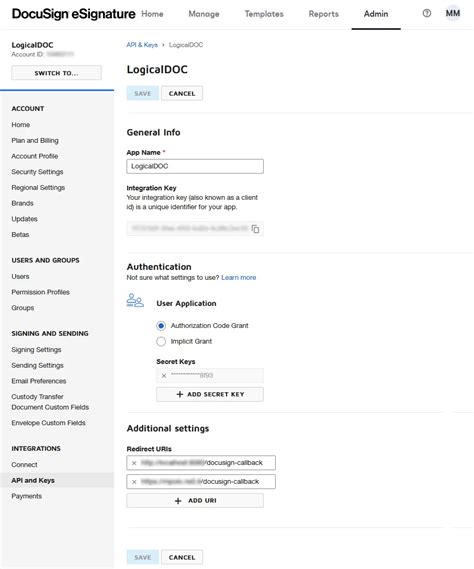 Configurar La Api De Docusign Logicaldoc Documentation