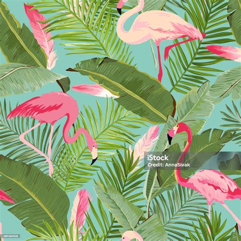 열 대 원활한 벡터 플라밍고와 꽃 여름 패턴입니다 배경 화면 배경 질감 섬유 카드에 대 한 홍학에 대한 스톡 벡터 아트 및 기타 이미지 Istock