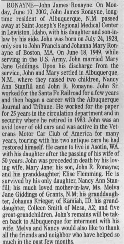 Obituary For John Ronayne Sr ™