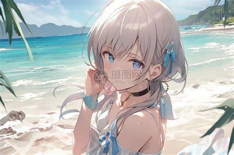 女孩在沙滩穿着泳衣漫画插画图片下载 正版图片402481063 摄图网