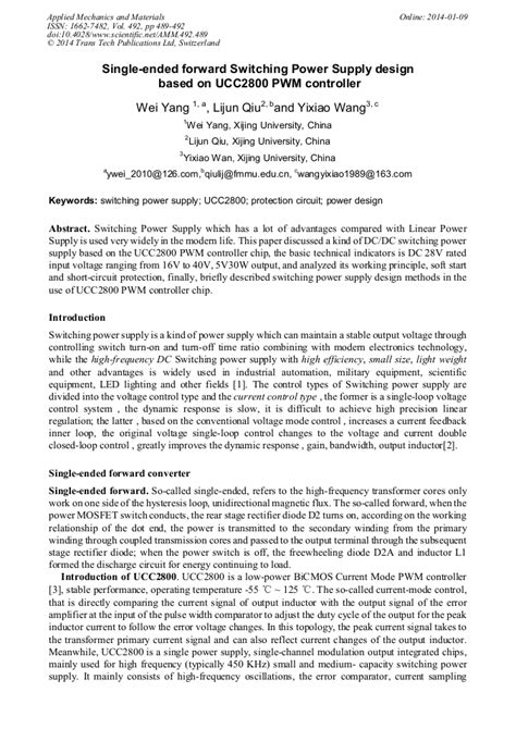 Single Ended Forward Switching Power Supply Design Based On UCC PWM Controller Scientific Net