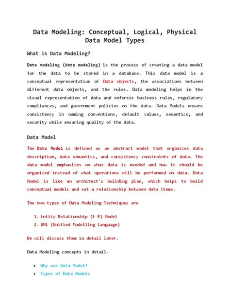 Data Modelling Conceptual Logical Physical Data Model Types