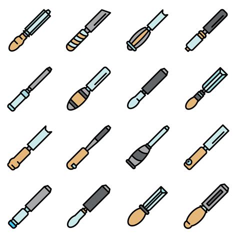 Chisel Icons Set Outline Style 8858973 Vector Art At Vecteezy