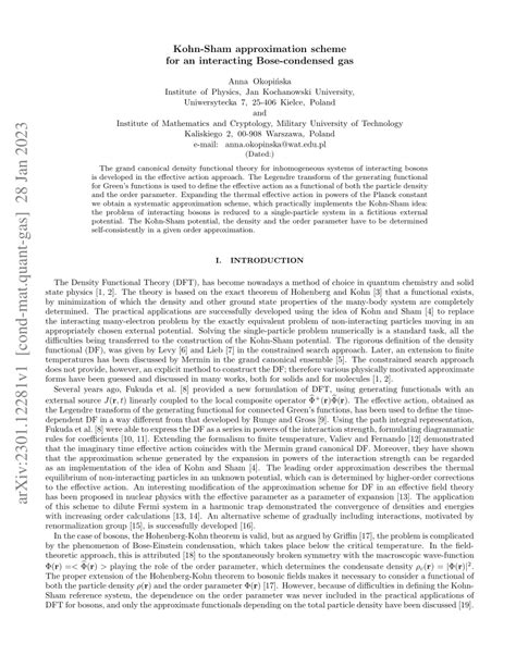 Pdf Kohn Sham Approximation Scheme For An Interacting Bose Condensed Gas