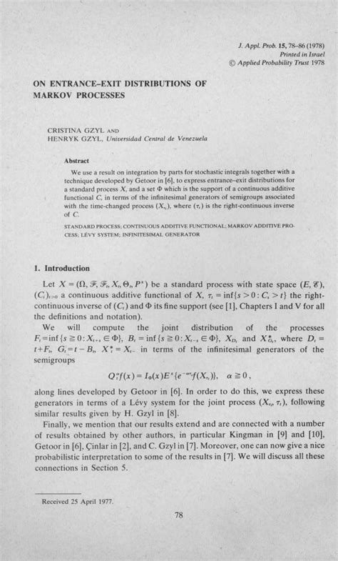 Pdf On Entrance Exit Distributions Of Markov Processes
