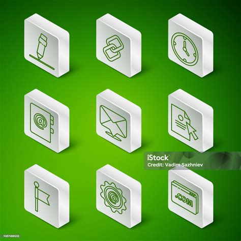 라인 웹 사이트 템플릿 메일 및 이메일 지우개가 있는 연필 봉투 주소록 체인 링크 위치 마커 및 문서 커서 아이콘을 설정합니다 벡터 0명에 대한 스톡 벡터 아트 및 기타