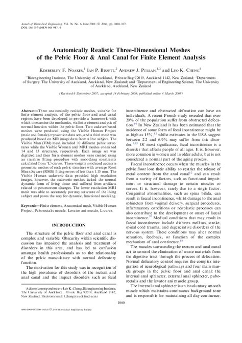 Pdf Anatomically Realistic Three Dimensional Meshes Of The Pelvic