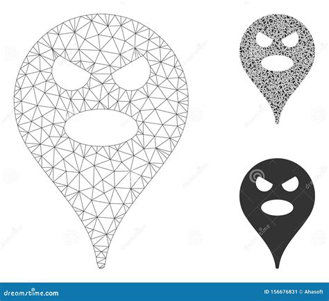 Scream Smiley Map Marker Vector Mesh Network Model And Triangle Mosaic Icon