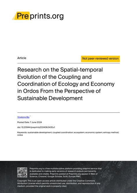 Pdf Research On The Spatial Temporal Evolution Of The Coupling And Coordination Of Ecology And