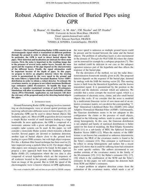 Pdf Robust Adaptive Detection Of Buried Pipes Using Gpr