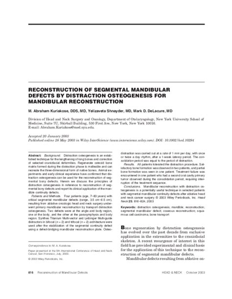 Pdf Reconstruction Of Segmental Mandibular Defects By Distraction Pdf Reconstruction Of Segmental Mandibular Defects By Distraction