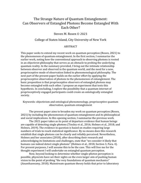 Pdf The Strange Nature Of Quantum Entanglement Can Observers Of Entangled Photons Become