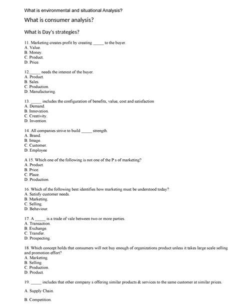 Midterm Marketing MGT MBA KPC Test What Is Environmental And Situational Analysis What Is