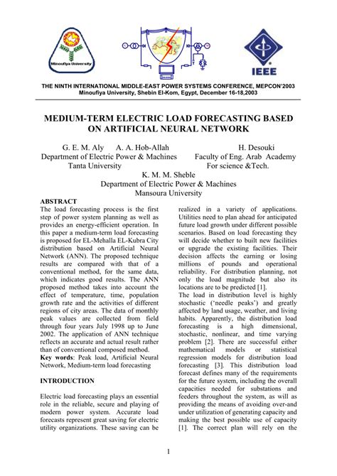 Pdf Medium Term Electric Load Forecasting Based On Artificial Neural Network