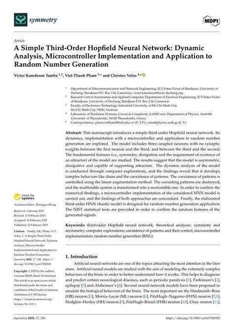 Pdf A Simple Third Order Hopfield Neural Network Dynamic Analysis Microcontroller