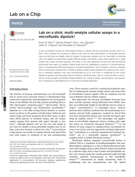 Pdf Lab On A Stick Multi Analyte Cellular Assays In A Microfluidic