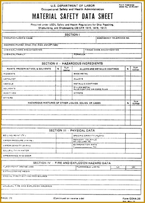 Msds Sheet Template FabTemplatez