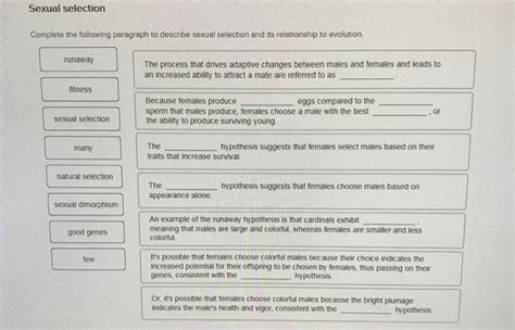 Solved Sexual Selection Complete The Following Paragraph To Chegg Com