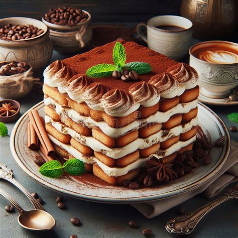 Tiramisu Italian Dessert Made With Layers O Coffee Soaked Ladyf Stock